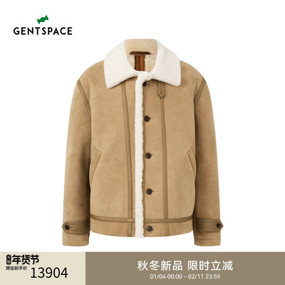 GENTSPACE2025秋冬新品男士宽松落肩羊毛革皮衣外套