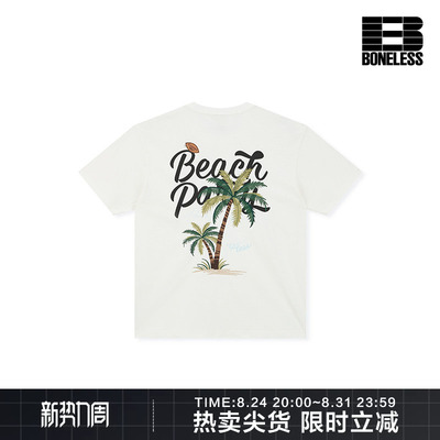 【商场同款】BONELESS复古椰树刺绣排版亲肤透气纯棉圆领短袖T恤