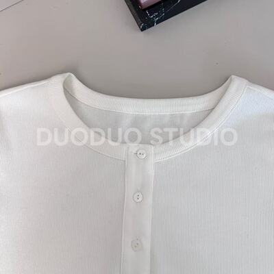 【多多还是多多】ins风 ~圆领半开襟罗纹显瘦针织长袖25-09