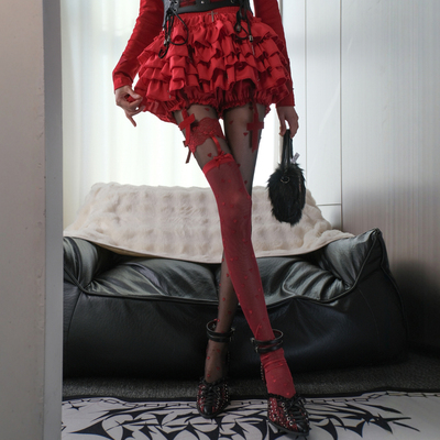 红与黑协奏曲|暗黑爱心连裤袜x蕾丝过膝哥特辣妹圣诞氛围亚文化