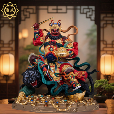 武财神赵公明神像黑虎中路财神赵元帅铜彩绘店铺供奉家用供奉摆件