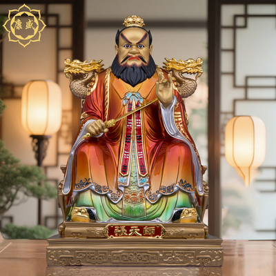 康盛张天师神像全黄铜精工彩绘龙虎山张道陵祖师爷正一真人摆件