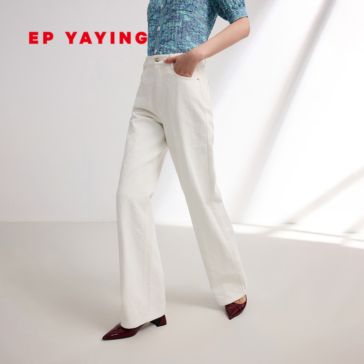 EP YAYING雅莹女装 长绒棉直筒裤子显瘦牛仔裤 商场同款 J621A
