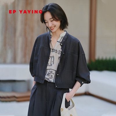 雅莹羊毛宽松立领轻薄短款外套