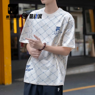 FILA男女格纹满印针织短袖T恤
