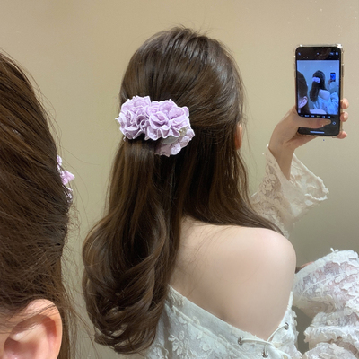 【慕奈】超仙蕾丝花朵香蕉夹女马尾发夹后脑勺半扎发头饰头花发饰