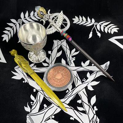 开牌四元素土水火风摆件套装五芒星海螺贝壳圣杯权杖圣剑水晶羽毛