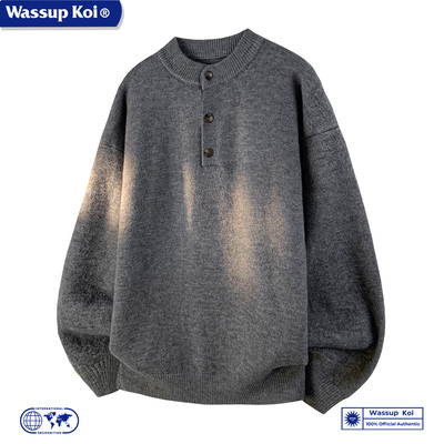 WASSUP纯色圆领毛衣秋冬季宽松男