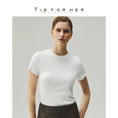 TieForHer 白色简约舒适休闲立体分割短袖T恤棉莫代尔 26早秋新款
