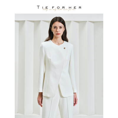 TieForHer Parma Louis 简约白色显瘦套装中腰喇叭裤职业气质西裤