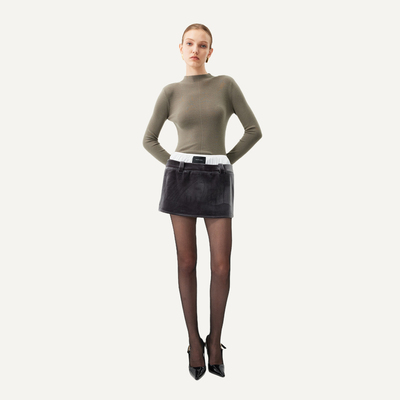 Unawares双层腰头丝绒迷你短裙