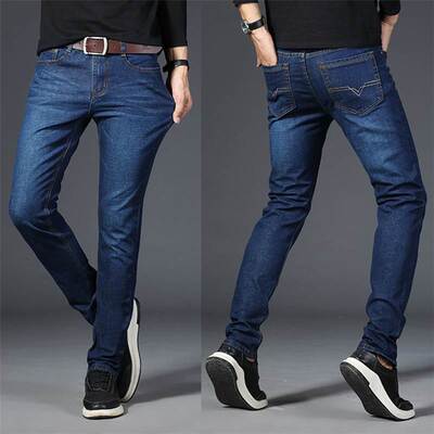 youth denim pant men straight casual jeans boys slim trouser
