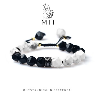 MIT米特儿黑白时尚百搭小众设计黑玛瑙手串高级感手链礼物冷淡风
