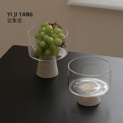 宜集堂立中古风水果盘高足糕点盘下午茶干果零食盘玻璃轻奢高档