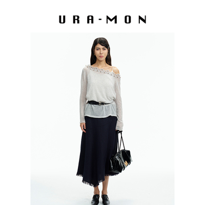 URAMON羊毛亚麻手工钩花套头衫
