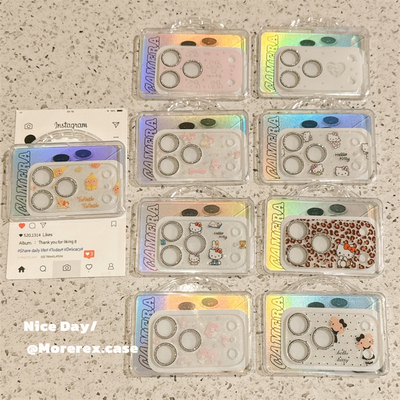 Morerex细闪可爱KT猫适用苹果17promax手机镜头保护膜新款iPhone17pro适配槽孔打孔镜头盖防尘摄像头透明贴膜