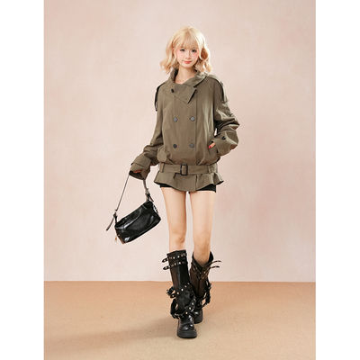 韩系设计感立领双排扣复古风衣秋季新款小众简约通勤气质百搭外套