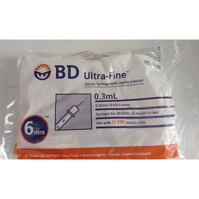 BD 324900 0.3ml 31G*6mm U-100 Syringe 6毫米 0.3毫升