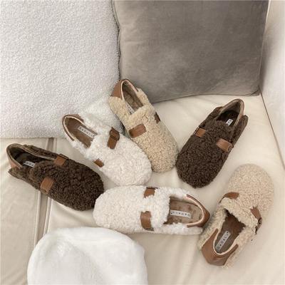 仙女风毛毛鞋女冬外穿一脚蹬豆豆鞋2025年新款平底加绒保暖棉瓢鞋