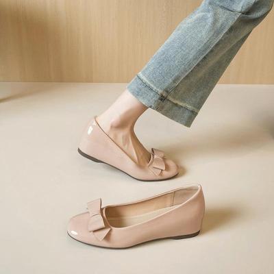 新款现货！法式圆头结裸色单鞋女内增高气质仙女风平底鞋