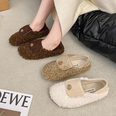 法式复古厚底羊羔毛毛鞋女秋冬外穿2025年新款保暖加绒仙女风棉鞋