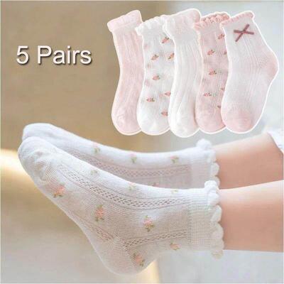 5 Pairs Kids Socks Spring Summer Cotton Girls Socks Cute
