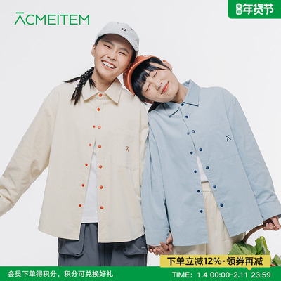 ACMEITEM爱棵米 户外亲子休闲灯芯绒长袖衬衫落肩宽松上衣男女