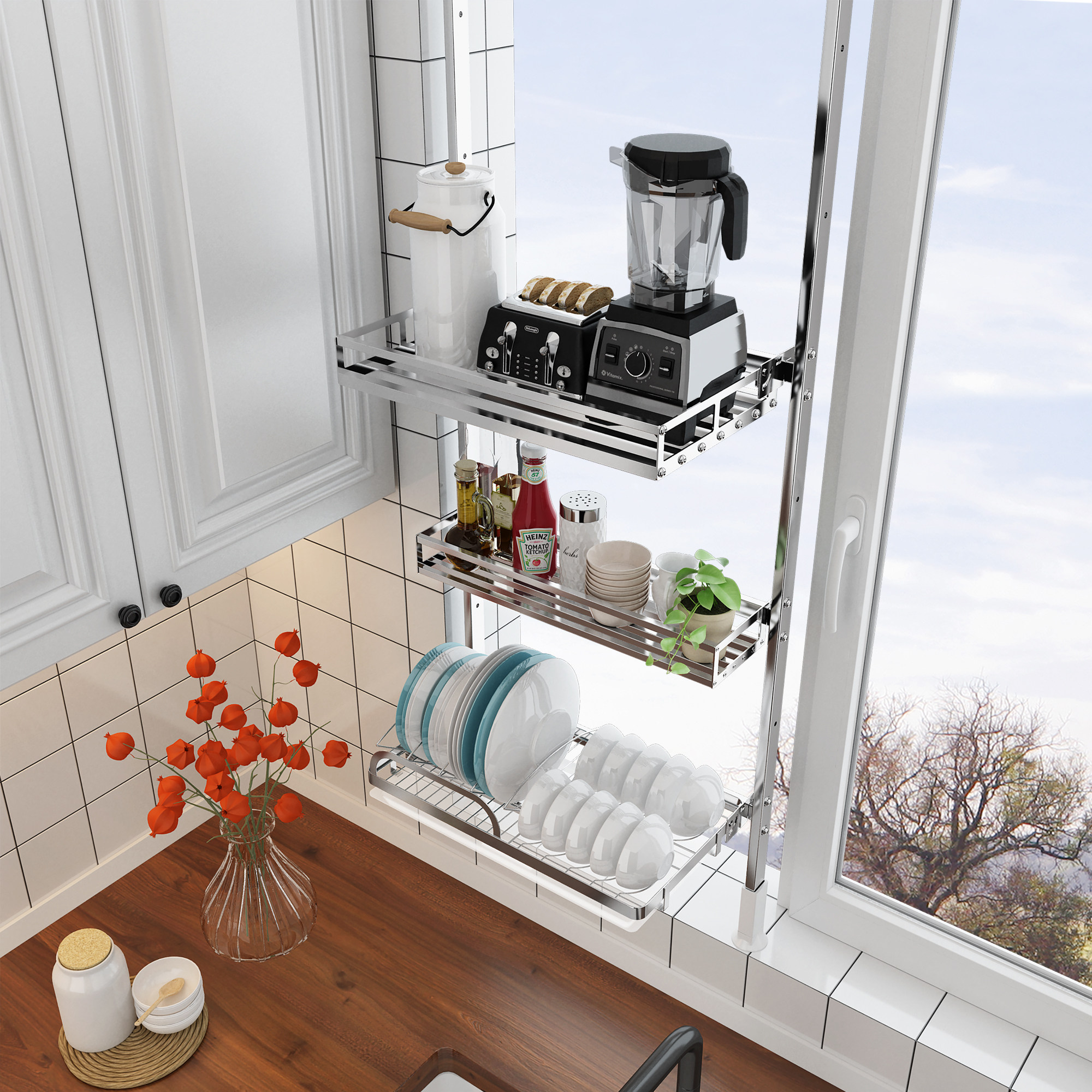 厨房窗台架子,厨房架子置物架,厨房灶台架子_大山谷图库