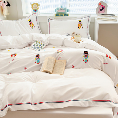 纯白酒店100支全棉绣花四件套德国保卫大兵胡桃夹子奢华质感礼盒