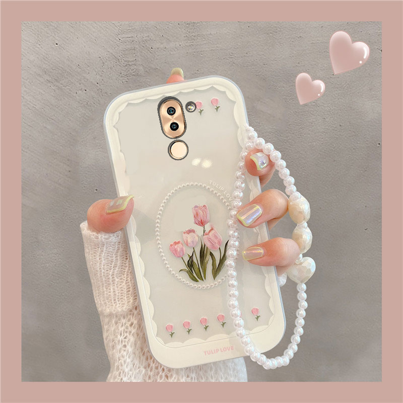 简约Ins郁金香手链适用华为honor荣耀7x手机壳v8透明8硅胶a软壳c韩系7c文字6x花朵带链条手提式网红小众套ins_虎窝淘