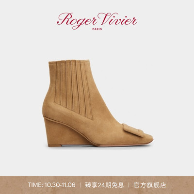 【24期免息】Roger Vivier/新品RV女鞋Belle Vivier皮革坡跟短靴