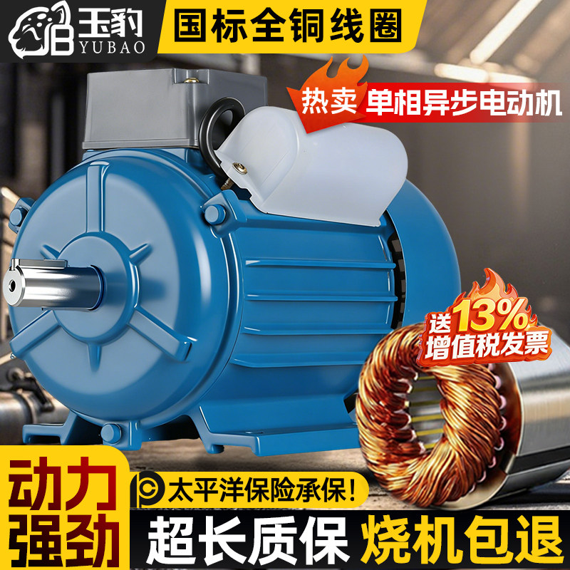 单相电机220V纯铜线小型两相0.75/1.1/1.5/2.2/3KW高速异步电动机
