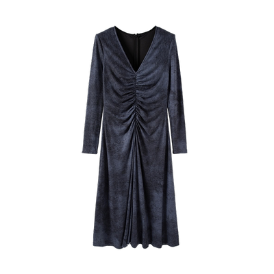 晶咕黑标JGGU高级晕染感纹理针织螺纹面料抽皱工艺修身显瘦连衣裙