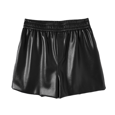 晶咕A字松紧蛋白皮短裤