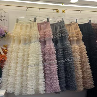 重工多层蛋糕裙网纱蓬蓬半身长裙