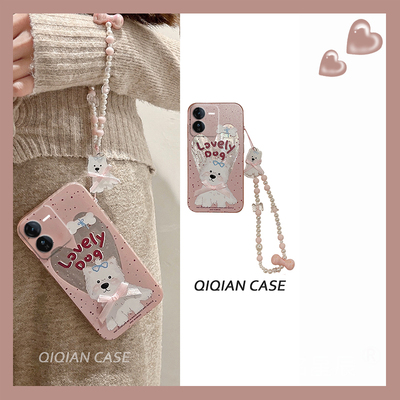 新款粉色波点可爱小狗适用vivoiQOOZ9手机壳Z8立体Z7蝴蝶结Z6带挂绳的Z9Turbo透明Z5少女心Z7i硅胶Z3网红Z1/x