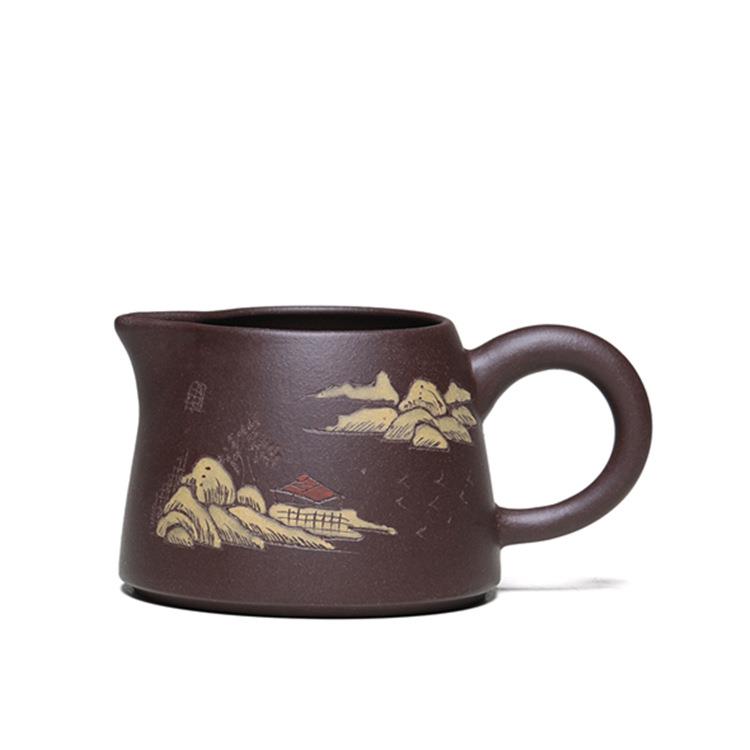 宜兴紫砂公道杯原矿紫泥堆绘功夫茶壶配件厂家直销一件