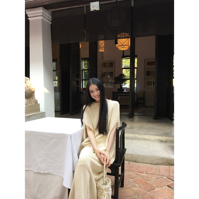 黄亮Elovey 气质美女套装针织上衣+松紧腰半裙两件套套装