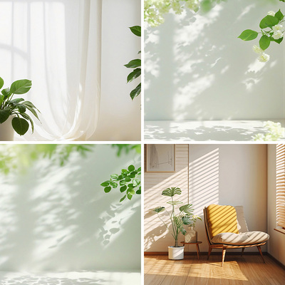 清新绿色光影简约风直播背景布3d立体壁纸直播间场景布置高级感网红拍照区布置男女主播抖音快手高清真实感