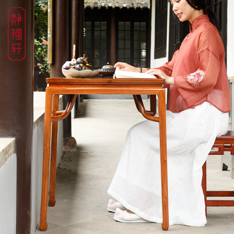 大果紫檀红木小茶几客厅茶室中式角几缅甸花梨木束腰霸王枨小方桌