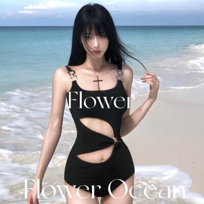 【自由的鸟】新款黑色高级ins风连体显瘦遮肚温泉度假泳衣