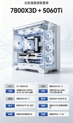 R7-7800X3D+5060Ti+白海景房电脑主机