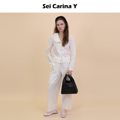SeiCarinaY条纹木耳边长袖衬衫