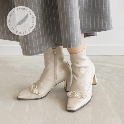 RANDA/兰达珍珠点缀高跟方头