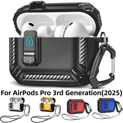 for AirPods Pro 3 Case Secure Lock Case Cover with Lanyard