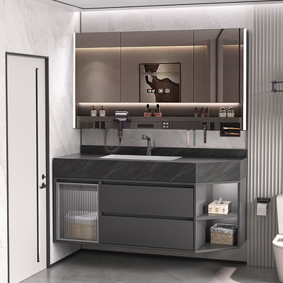 岩板台面简约现代浴室柜组合