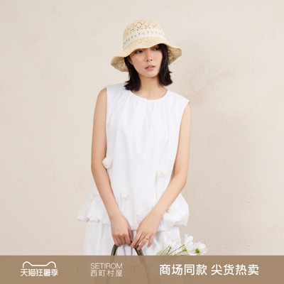 西町村屋韩系小衫女2026夏季新款立体花朵设计无袖上衣XHBB10151