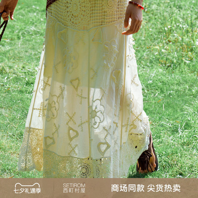 西町村屋法式半身裙女2026夏季新款度假风钩花长款A字裙XXBB11118