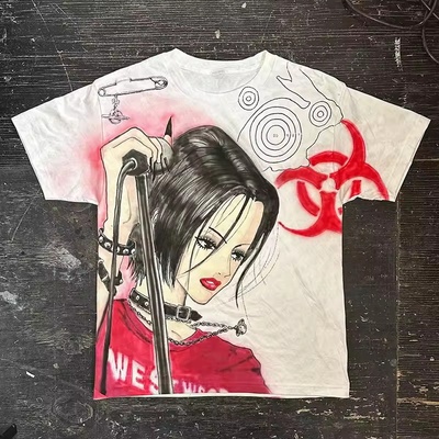 棱镜（Prism） 街头潮流朋克少女涂鸦半袖街头美式圆领短袖T恤