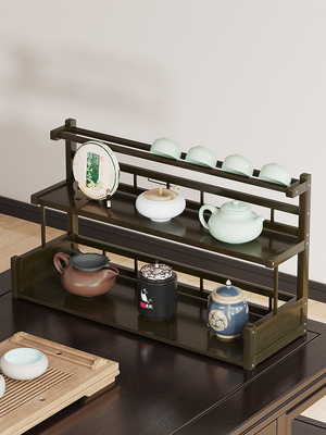 桌面小型博古架子茶杯架喝茶置物架多宝阁茶桌上收纳新中式非实木
